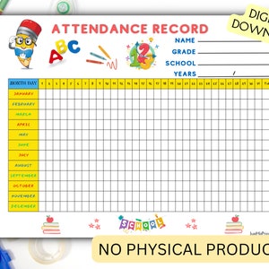 Classroom Printable, Yearly Attendance Sheet, Attendance Tracker ...