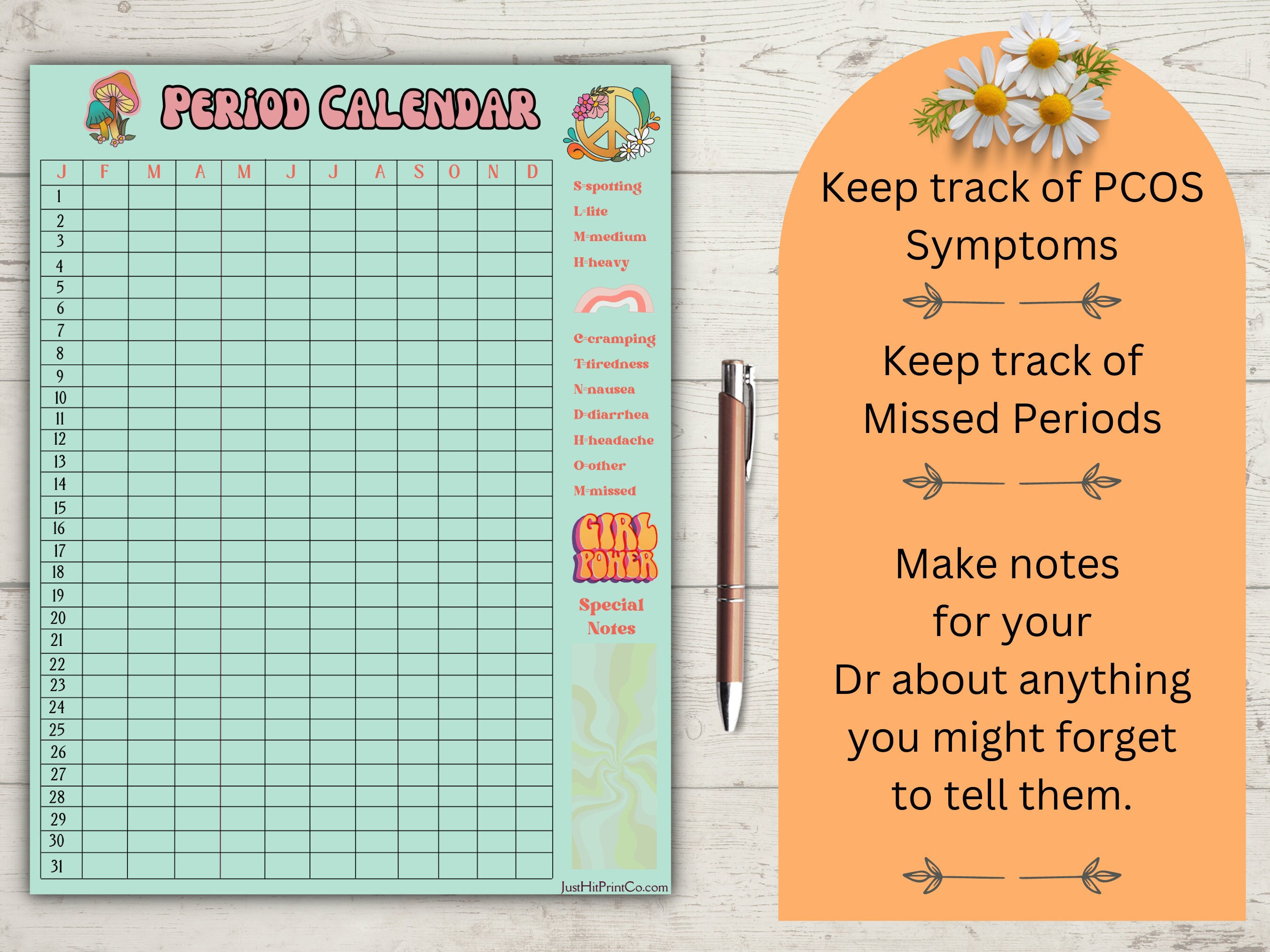 First Period Kit for Her, Printable Period Tracker. Period Calendar ...