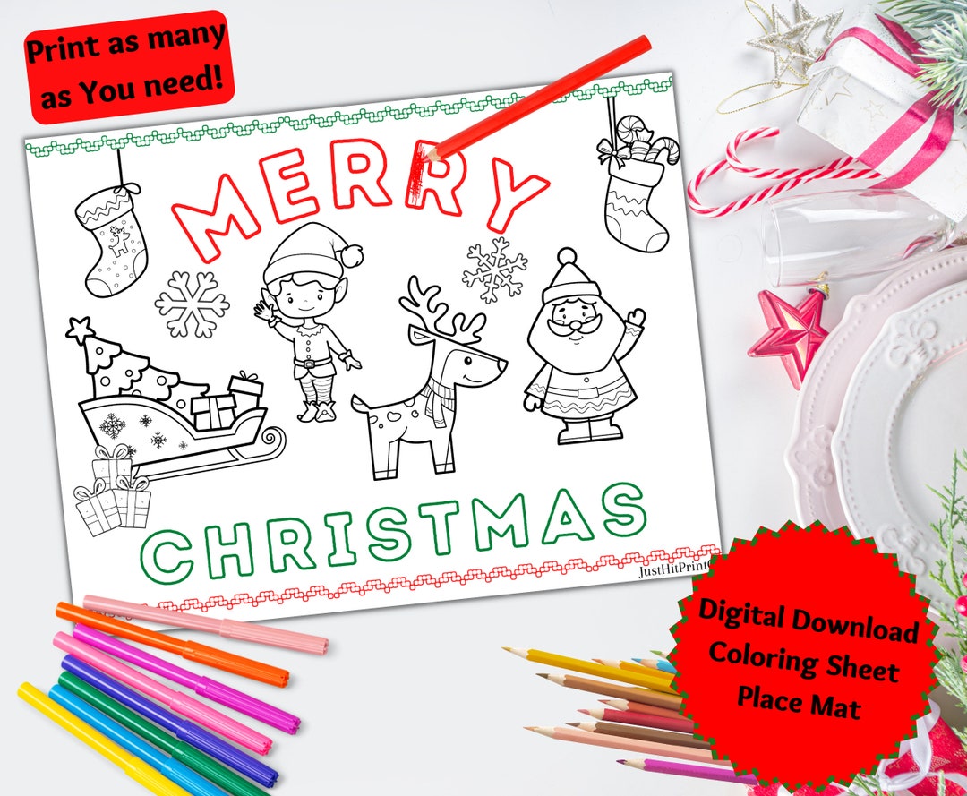 Printable Merry Christmas Activity Mat Coloring Placemat, Kids ...