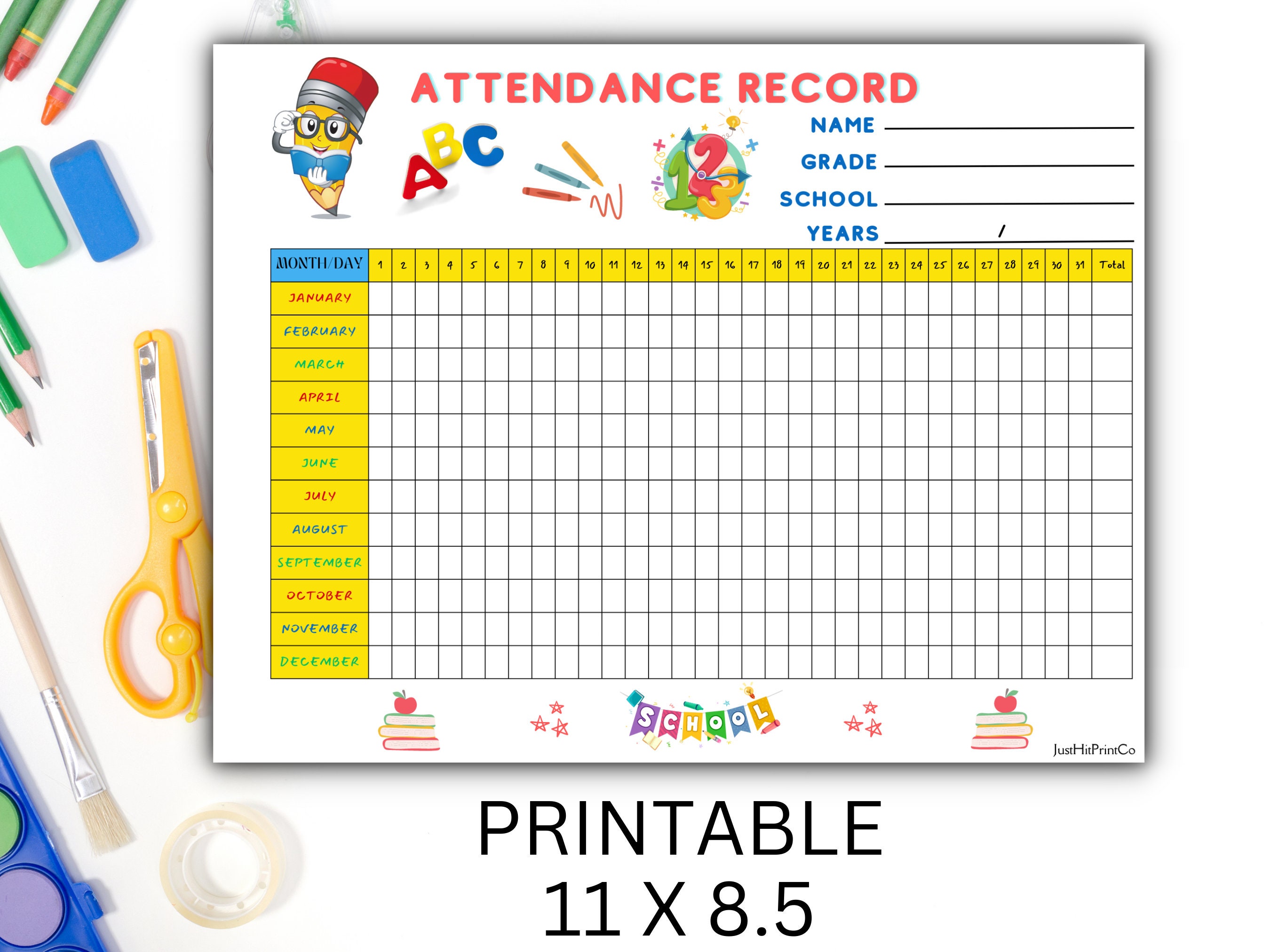 Classroom Printable, Yearly Attendance Sheet, Attendance Tracker ...