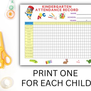 Kindergarten Attendance Record Printable, Yearly Attendance Sheet ...