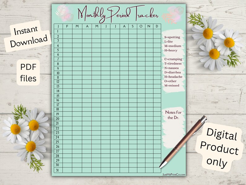 First Period Kit for Her, Printable Period Tracker. Period Calendar ...