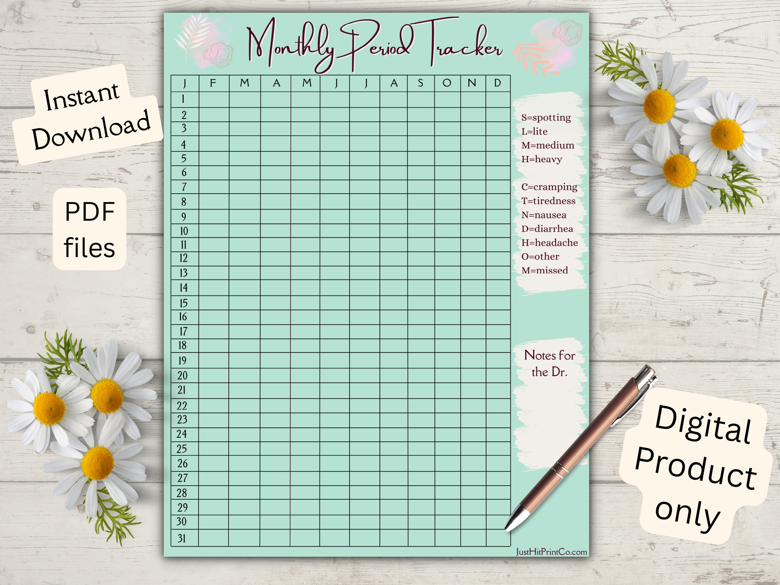 First Period Kit for Her, Printable Period Tracker. Period Calendar ...