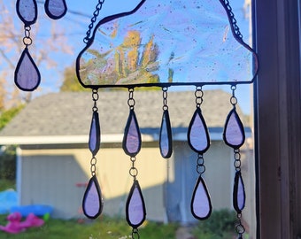 Rainy Day Rain Clouds and Rain Drops Window Art Stained Glass - Etsy