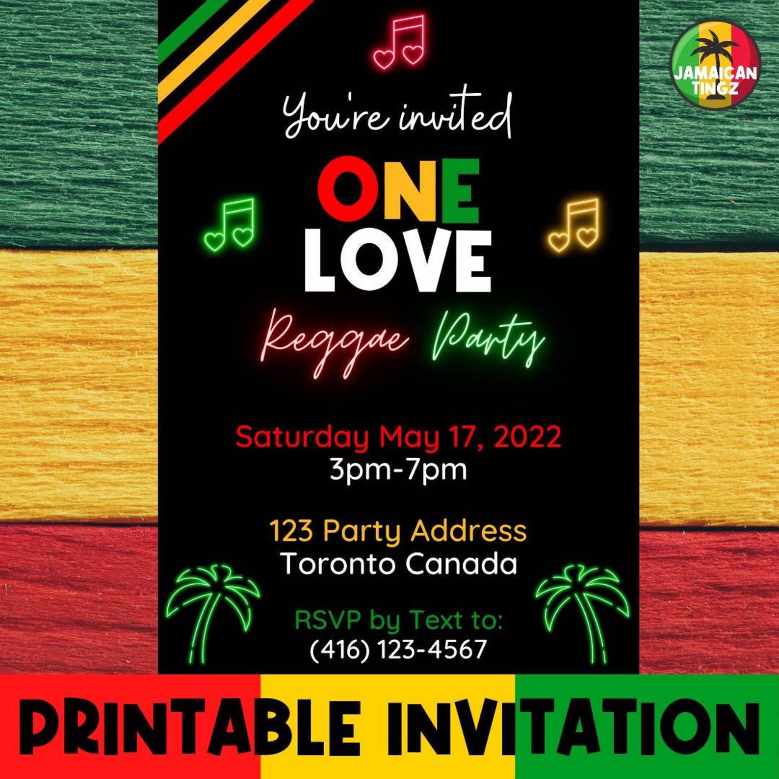 One Love Reggae Party Invitation | Printable Birthday Party Invitations ...