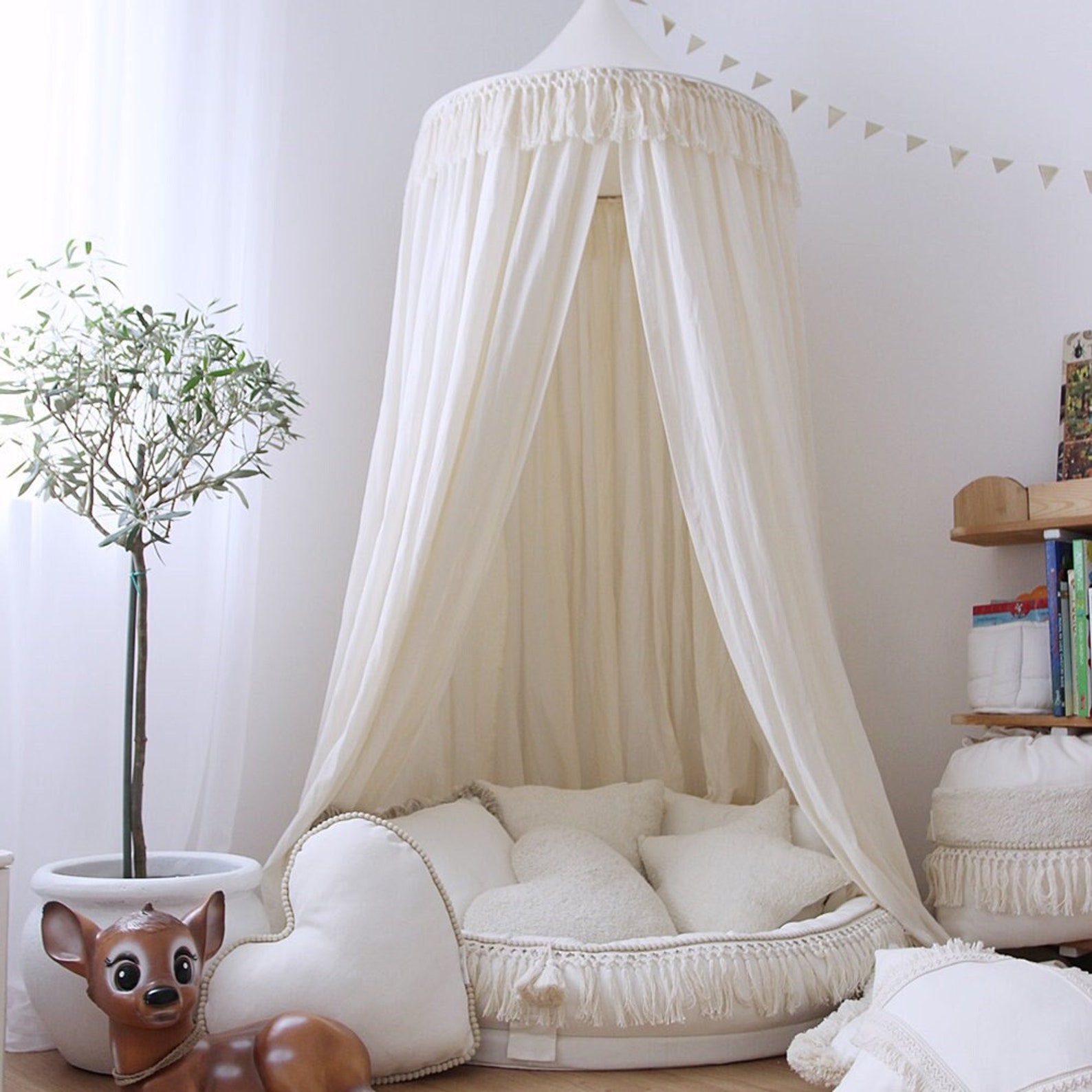 Boho Canopy Fi 70 Fringe Maxi Vanilla Ecru Hanging Canopy Reading Nook ...