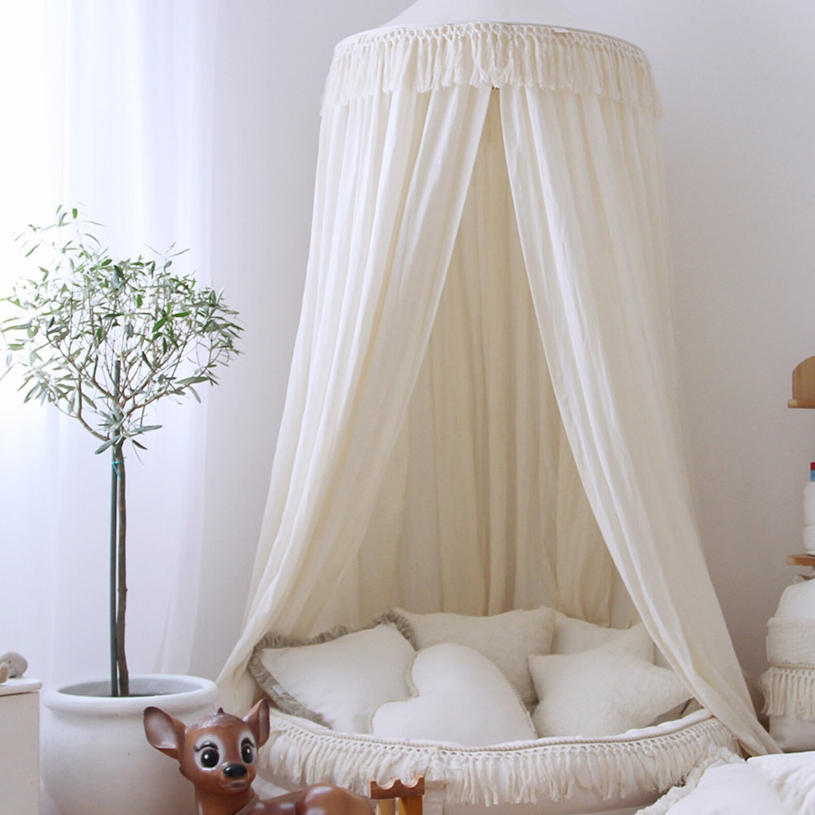 Boho Canopy Fi 70 Fringe Maxi Vanilla Ecru Hanging Canopy Reading Nook ...