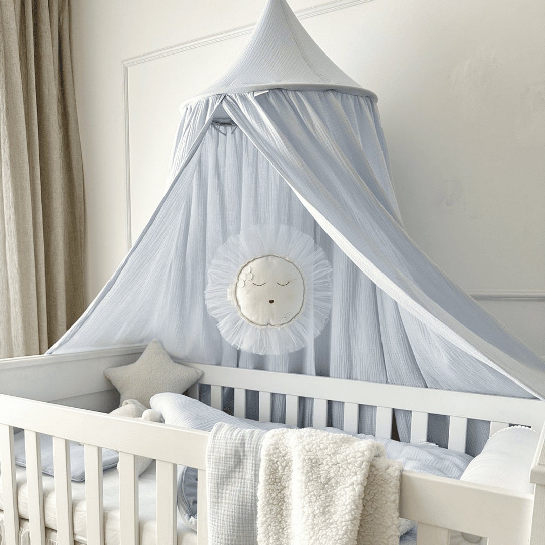 Muslin Organic Cotton Canopy Light Blue | Colors | Gots Certified | Queen Bed Canopy | King Bed ...