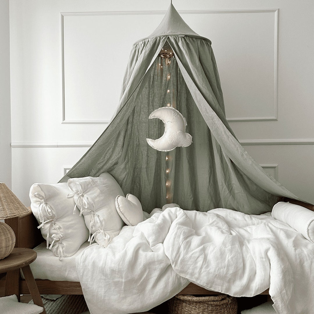 Natural Linen Canopy Sage Green Hanging Canopy Reading Nook Canopy ...