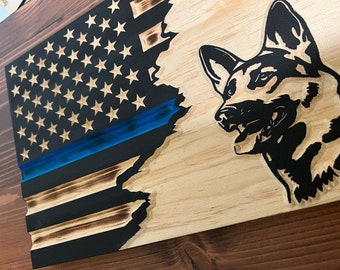 K9 Thin Blue Line American Wood Flag Canine Police Officer Handler - Etsy