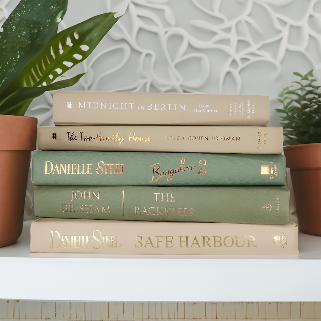 Sage Green Cream Decorative Book Stack Cottagecore Home Decor Books ...