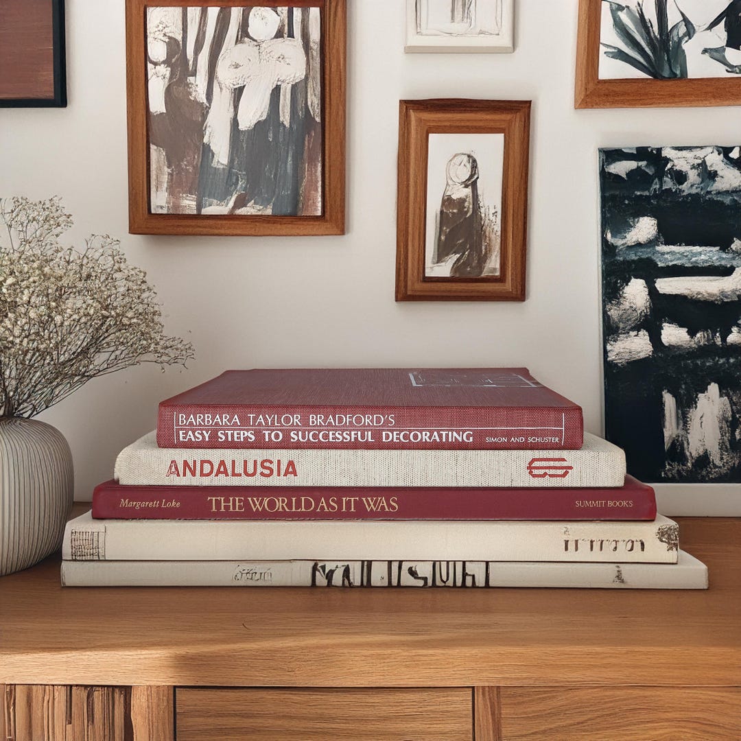 Large Coffee Table Books Beige Maroon Hardcover Decorative Books Tom ...