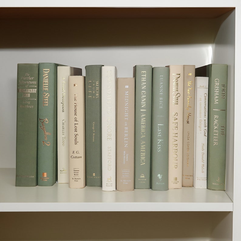 Sage Green Cream Decorative Book Stack Cottagecore Home Decor Books ...