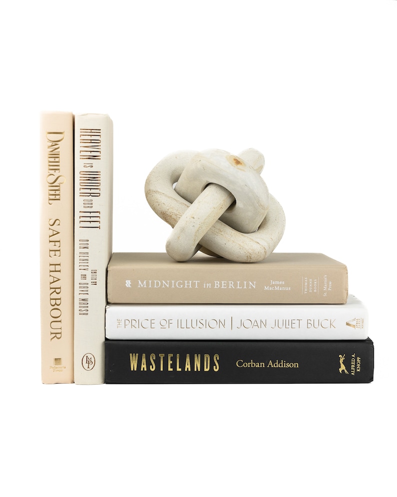 White Beige Black Coffee Table Book Stacks - Home Decor Books - Office ...