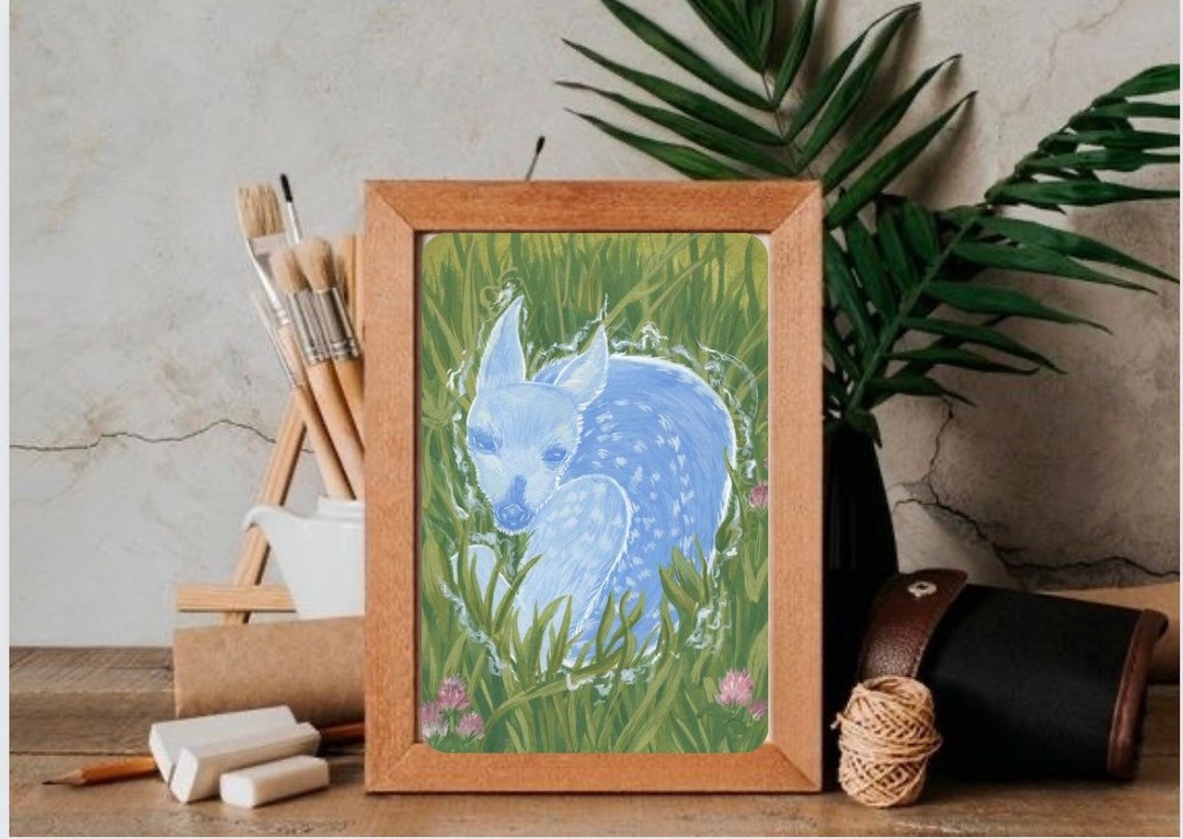 Spirit Fawn - 8x10 Art Print. Spirit White Deer in Clover. Art Print ...