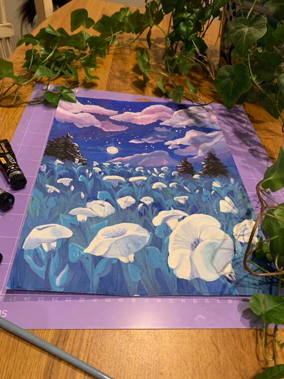 Moonflower Field Original Painting Wall Art - Etsy