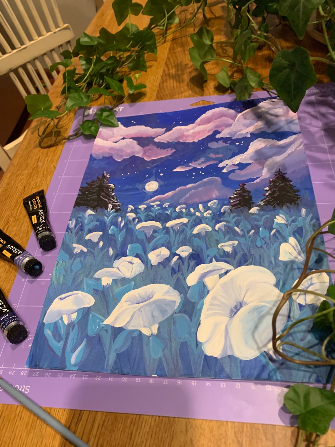 Moonflower Field Original Painting Wall Art - Etsy