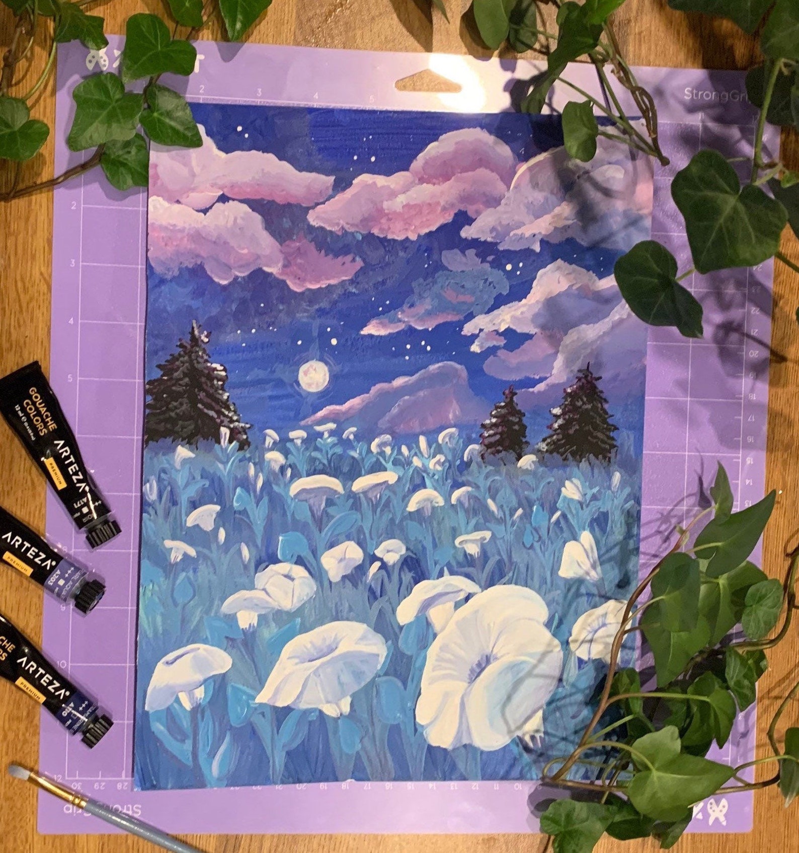 Moonflower Field Original Painting Wall Art - Etsy