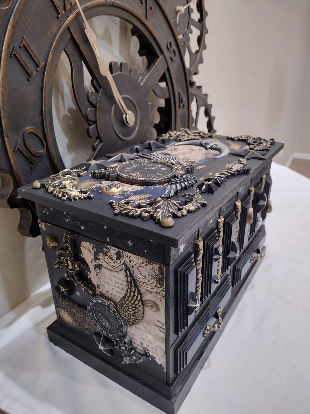Jewelry Box- Custom Silent Night Sun Moon and Stars Jewelry Music Box ...