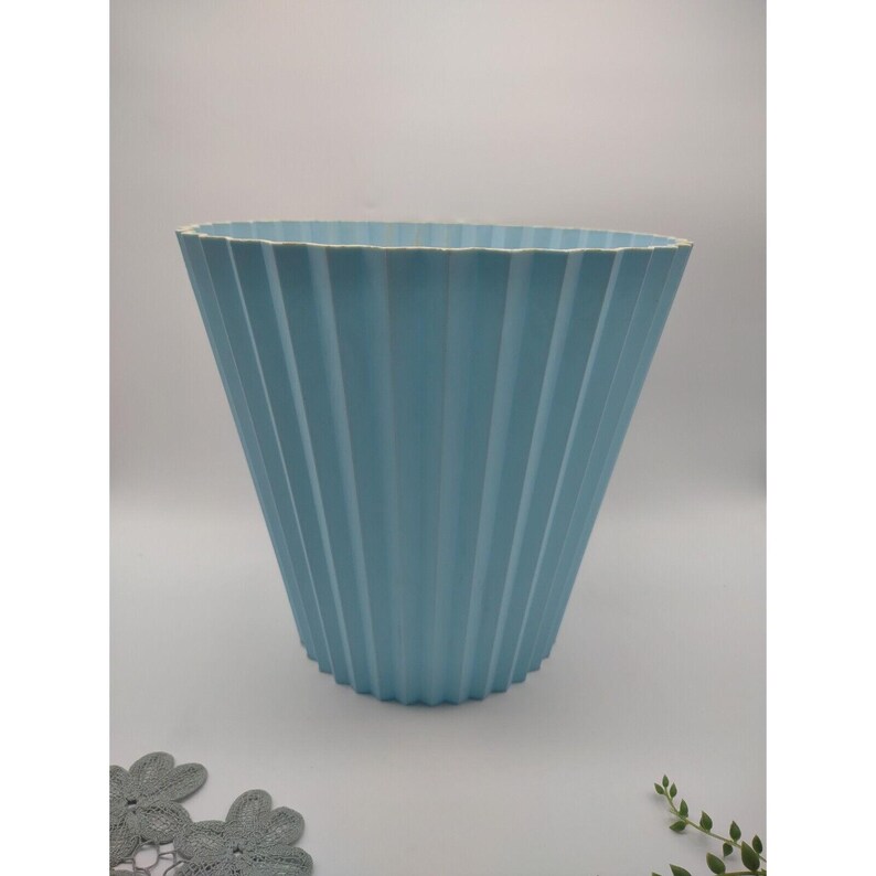 Vintage 10 Baby Blue Pleated Fluted Plastic Waste Basket Trash Can by ...