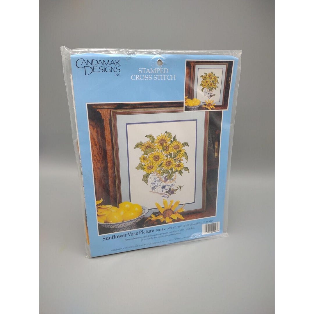 Vintage 1994 Candamar Designs Sunflower Vase Picture Stamped Cross ...