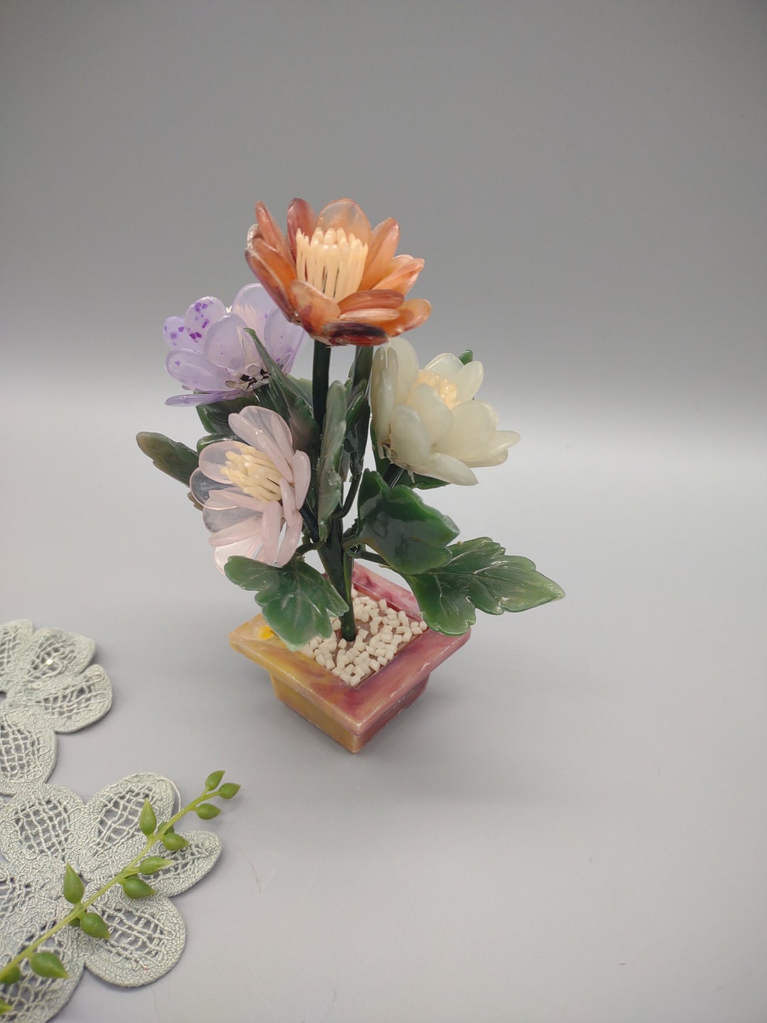 Vintage Tai Loy Lucite Flowers in Pot Bonsai Figurine, Hong Kong, FREE ...