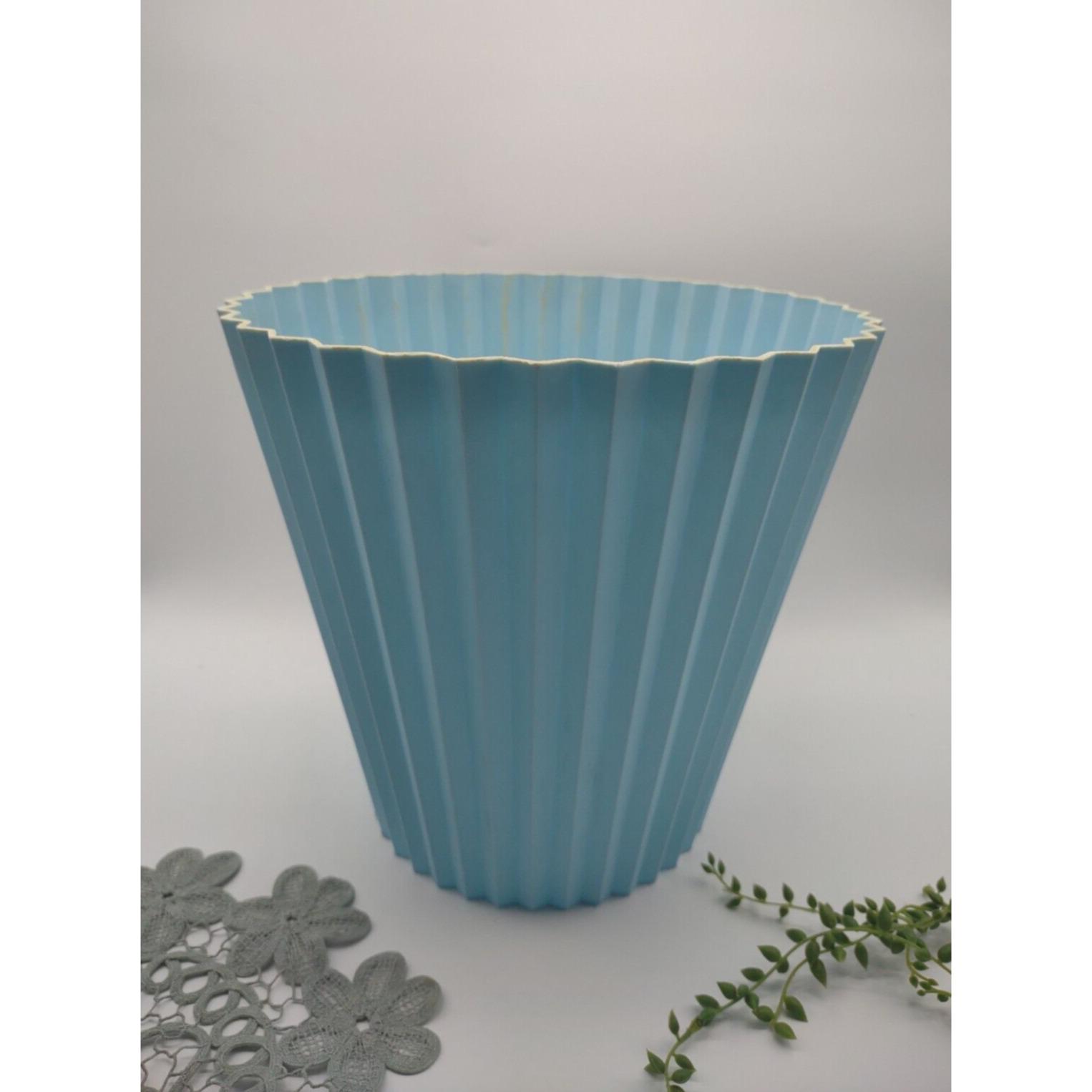 Vintage 10 Baby Blue Pleated Fluted Plastic Waste Basket Trash Can by ...