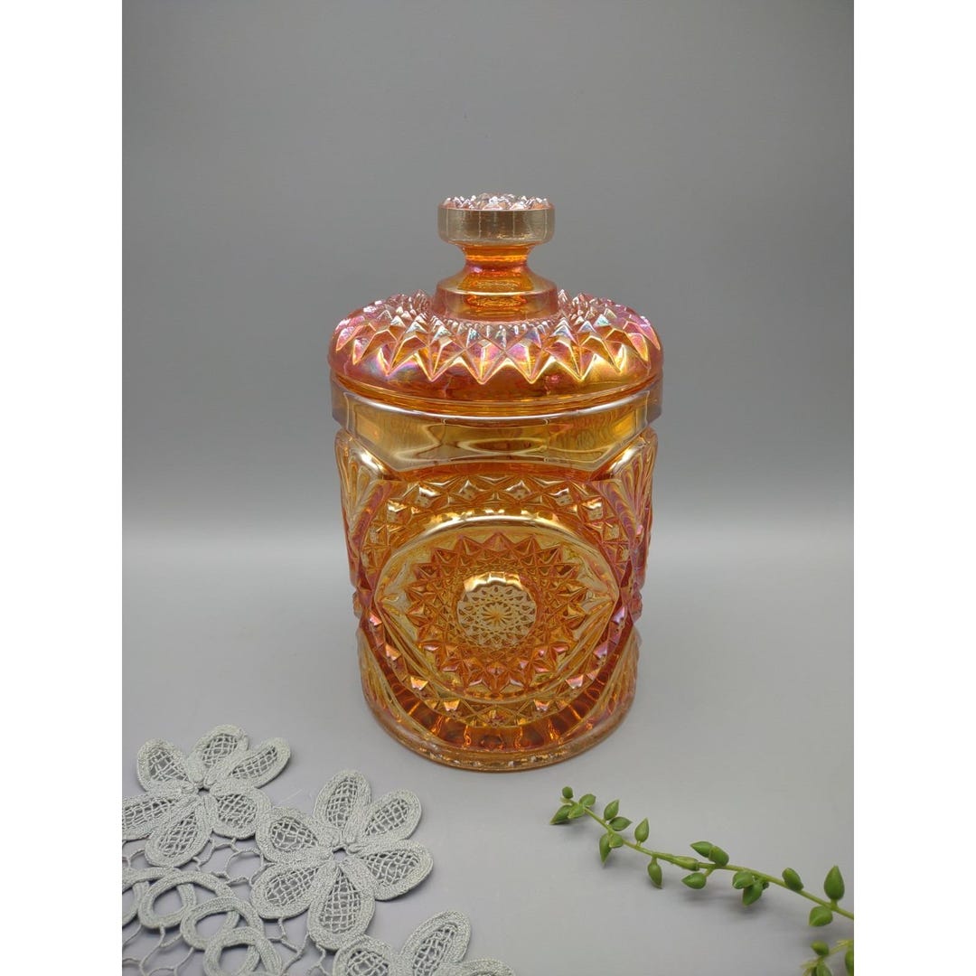 Vintage 8" Imperial Marigold Hobstar Sunburst Carnival Glass Cracker ...