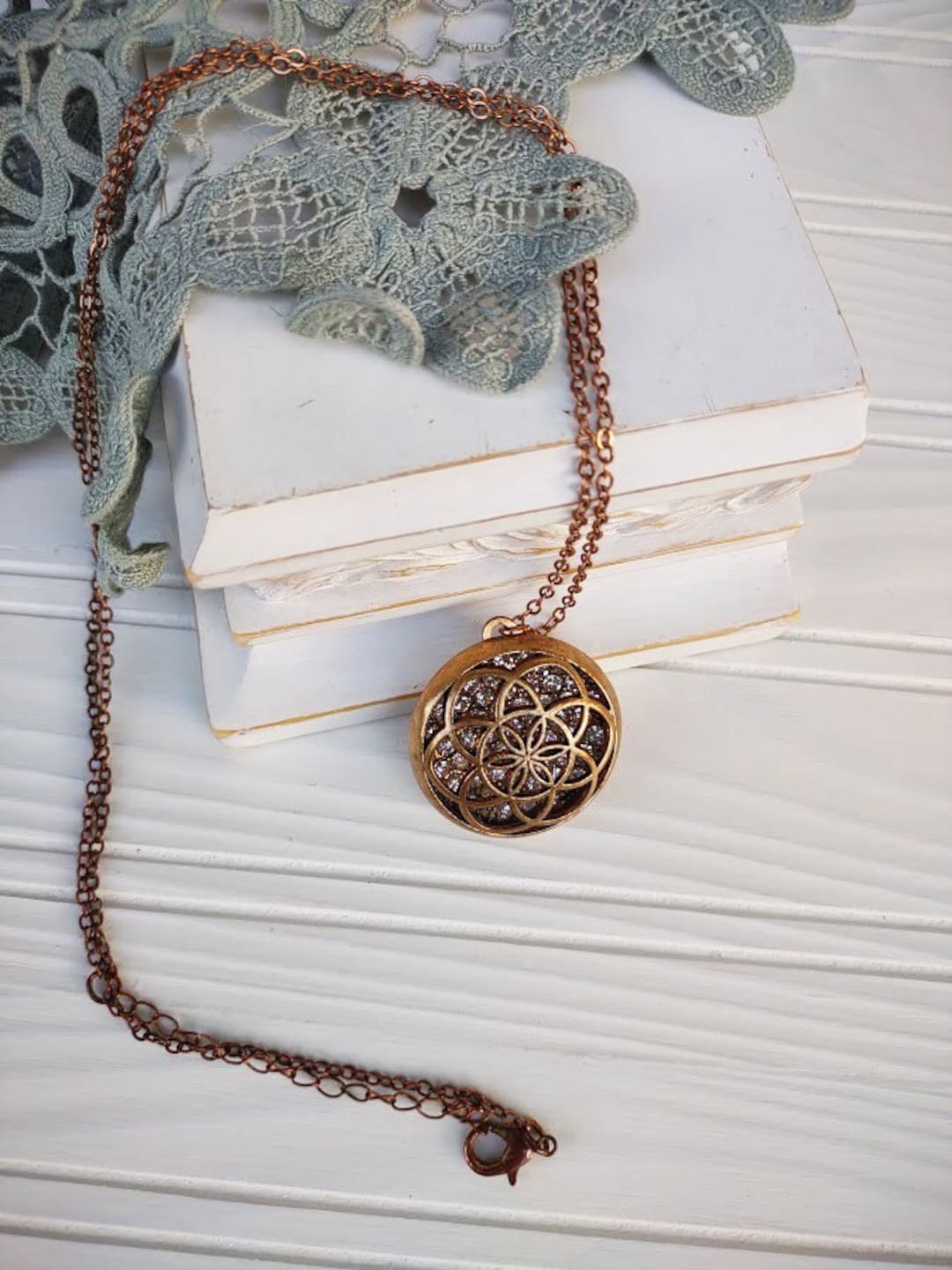 Vintage Copper Rhinestone Medallion Type Necklace 33" Long - Etsy