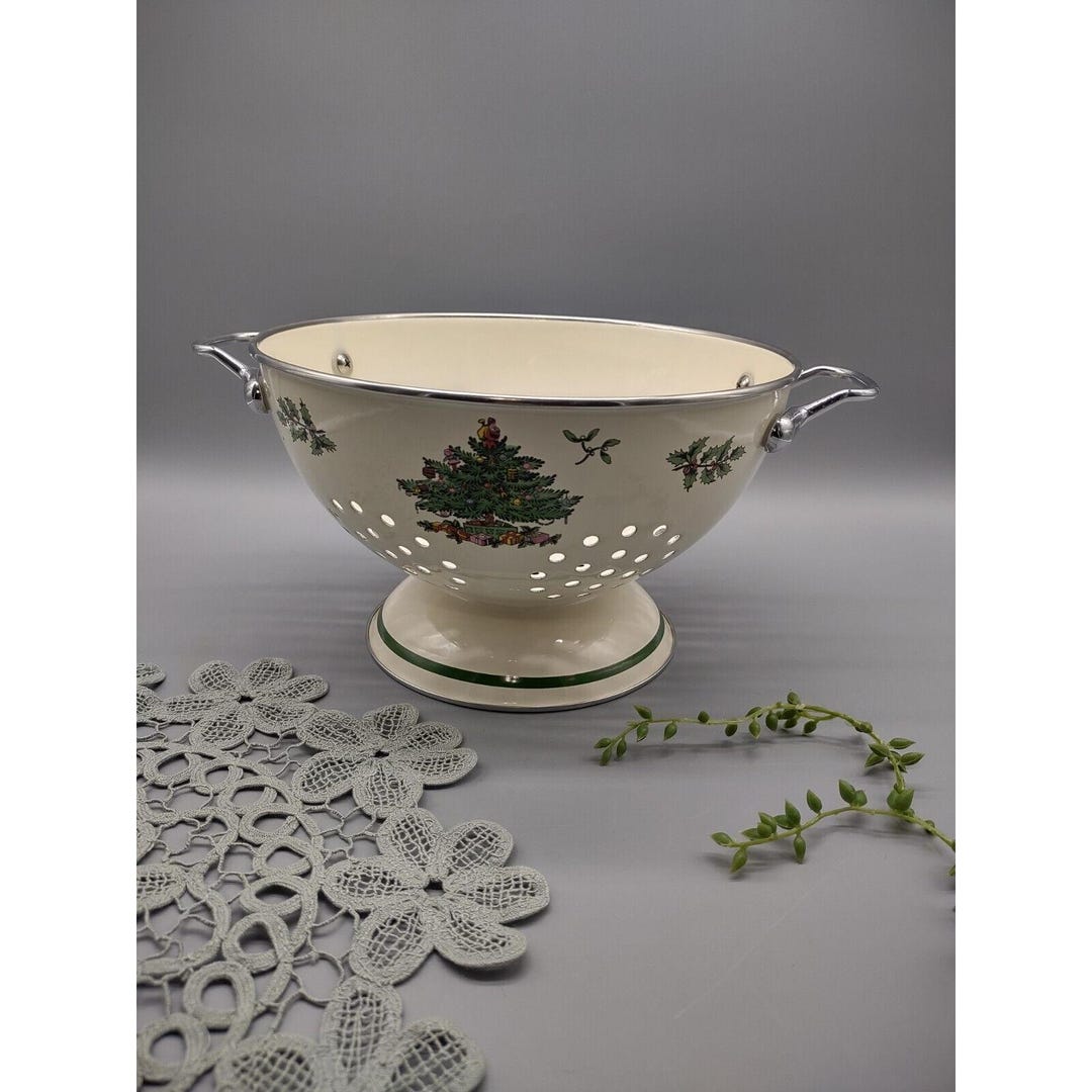 Vintage Spode Christmas Tree Enamel Metal Colander Kitchen Strainer ...