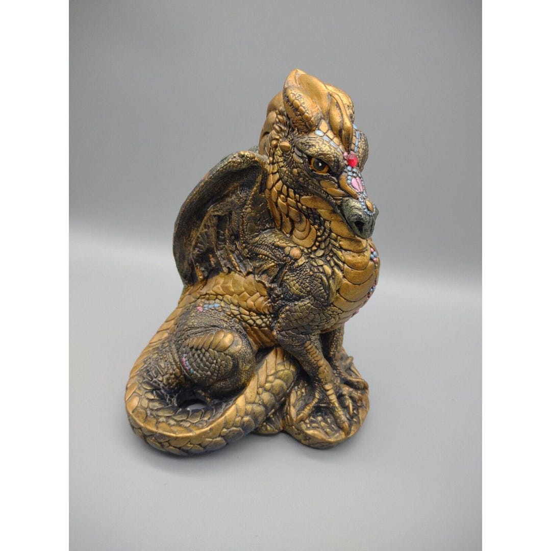 Vintage 1980s 9.25" Gold and Black Dragon Fantasy Beast Figurine Statue ...