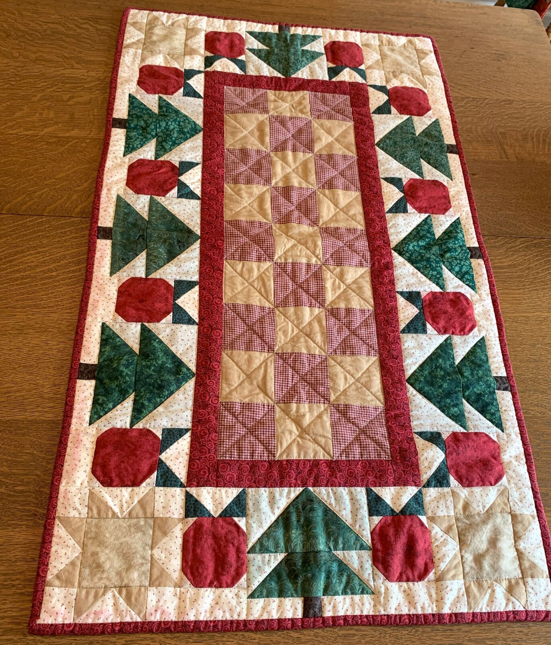 Handmade Quilted Table Runner Topper Rustic Apple & Trees 22 x 40 ...