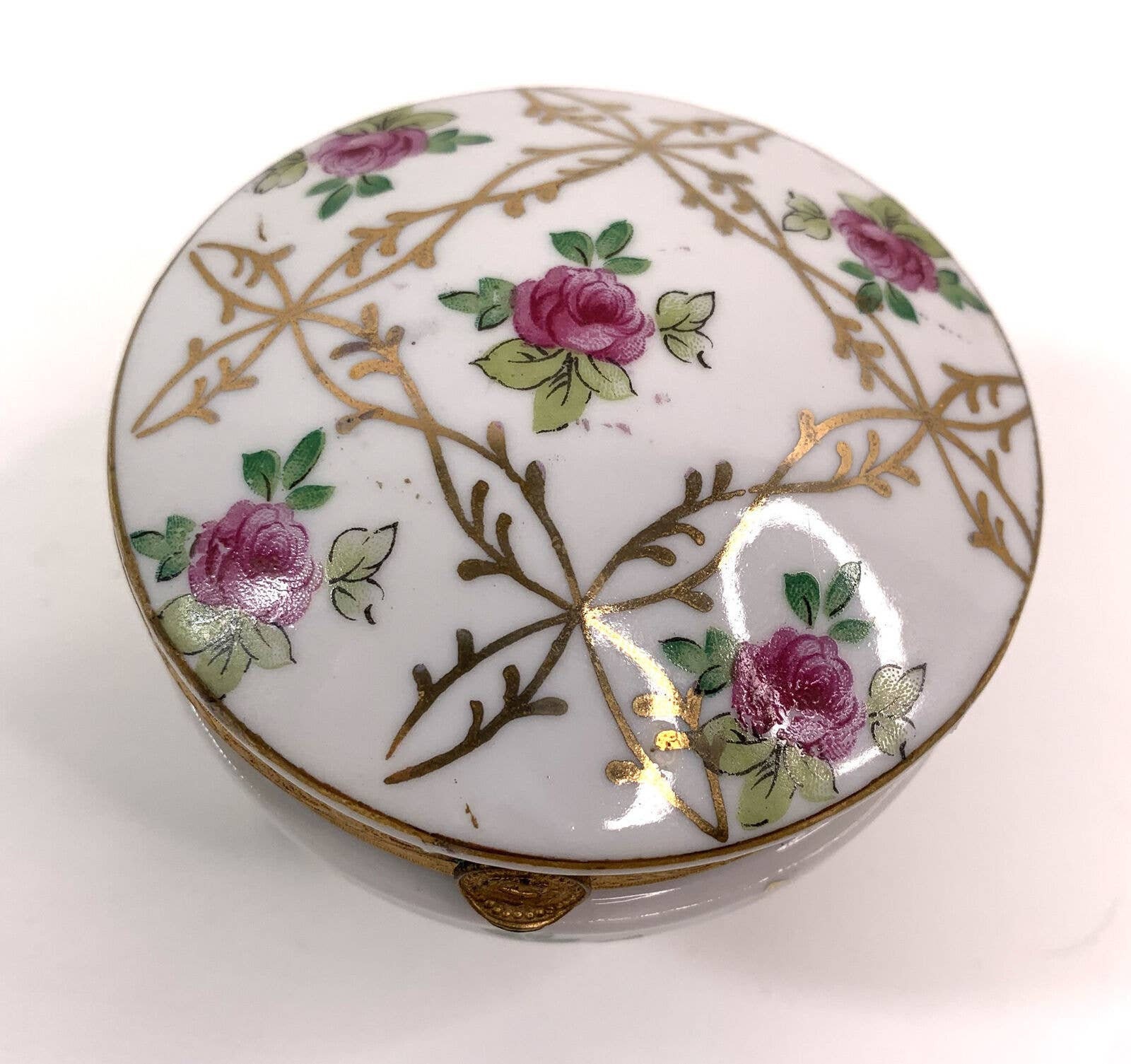 Vintage Footed Floral Hinged Trinket Box Handpainted Porcelain Roses by ...
