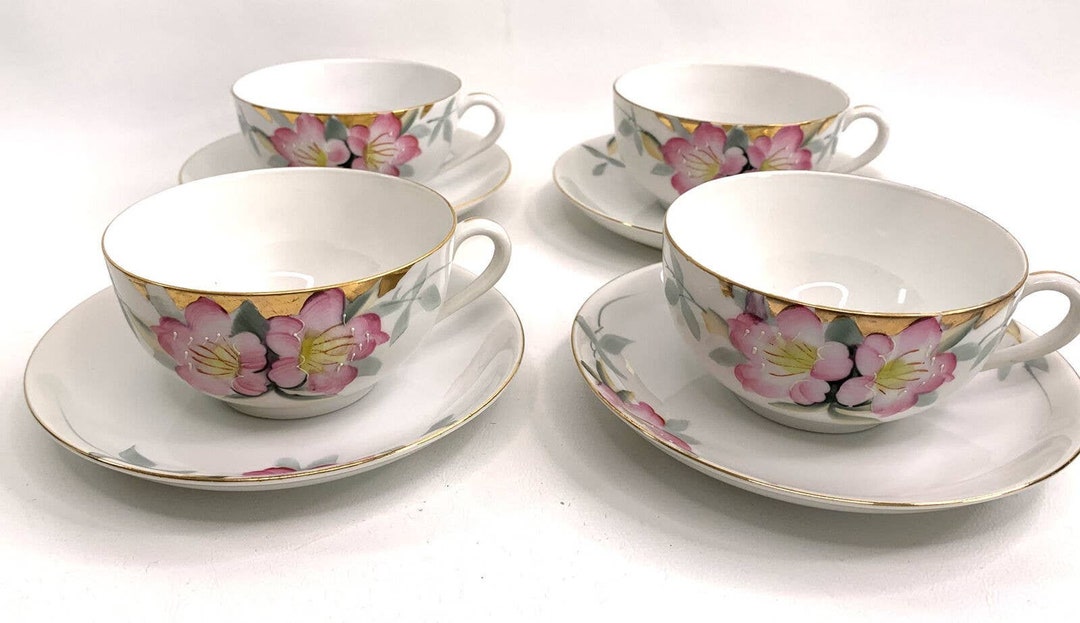 Noritake Azalea Hand Painted Cup & Saucer Set Red Mark Vintage 1915 ...