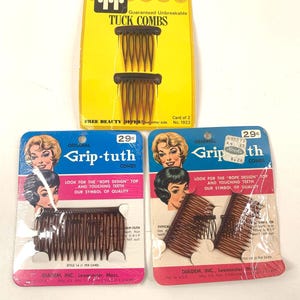 Vintage Grip Tuth Brown Hair Combs Rope Design Sealed in Package Set of ...