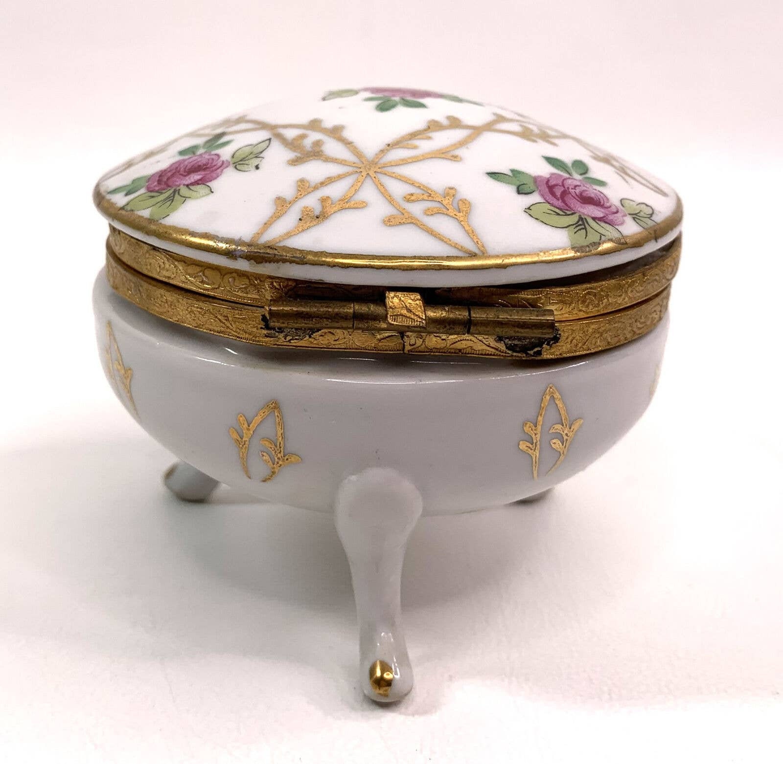 Vintage Footed Floral Hinged Trinket Box Handpainted Porcelain Roses by ...