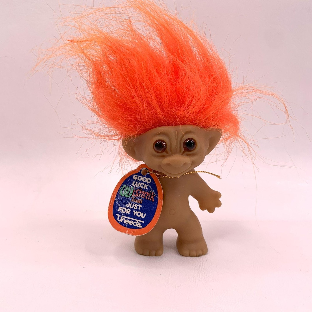 Vintage Uneeda Wishnik Good Luck Troll Doll Orange Hair Original Hang ...