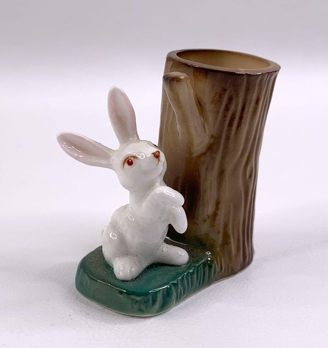 Vintage Bone China Bunny Rabbit Stump Toothpick Holder Miniature 2 ...