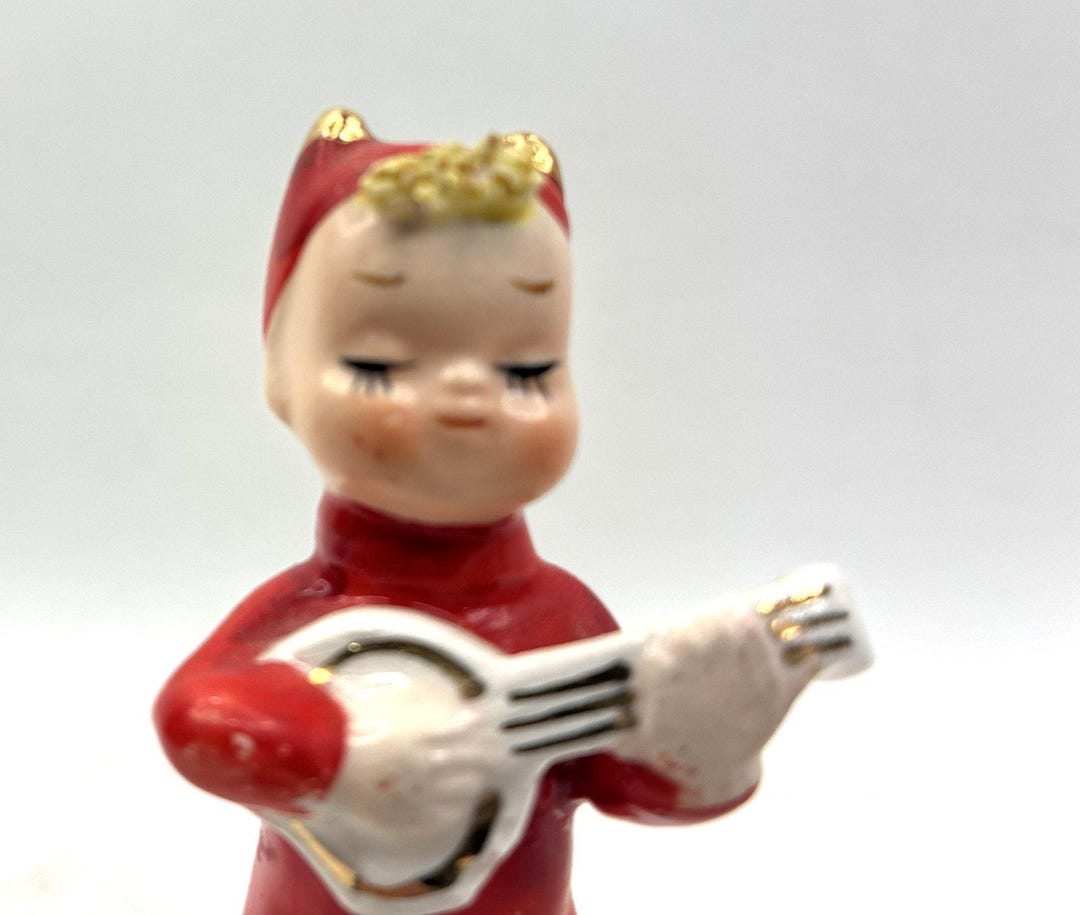 Vintage Japan Red Devil Pixie Figurine Playing Guitar S&P Single Shaker ...