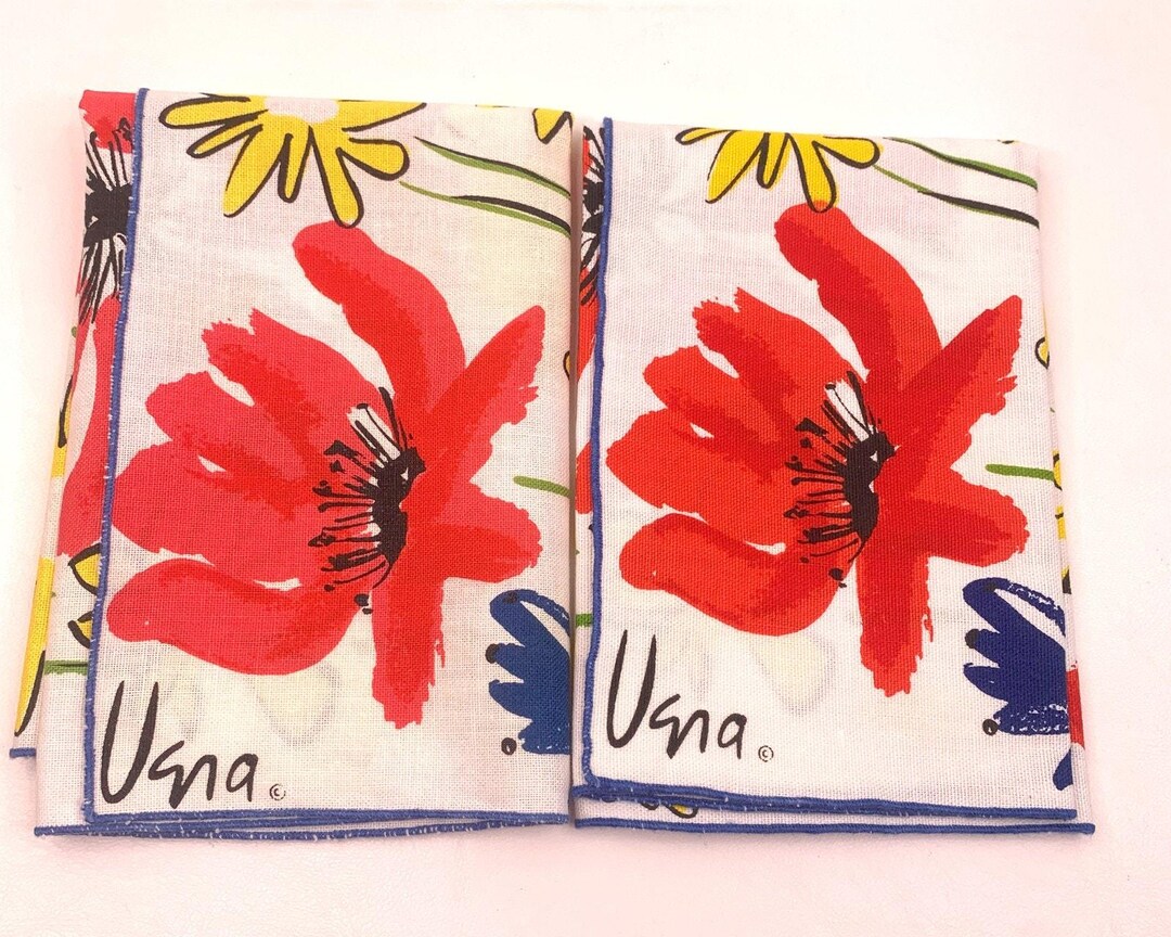 Vintage Vera Neumann Napkins Red Poppy Floral Print 16"x16" Set of 2 ...