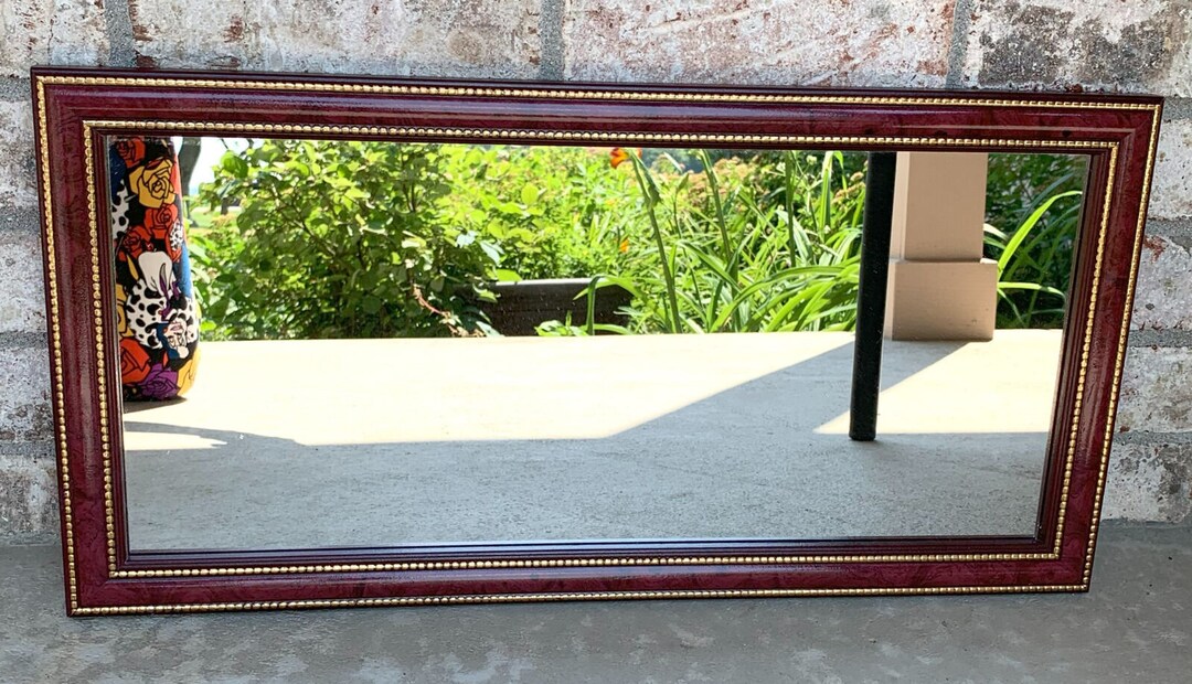 Vintage Wood Rectangle Accent Wall Mirror Gold Beaded Trim 11 X 22 - Etsy