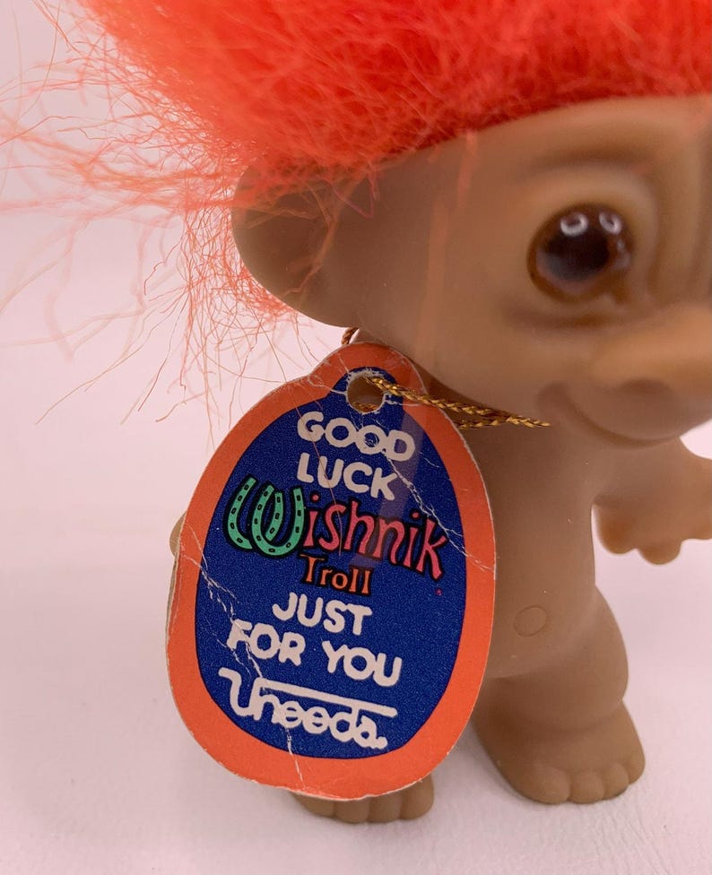 Vintage Uneeda Wishnik Good Luck Troll Doll Orange Hair Original Hang ...