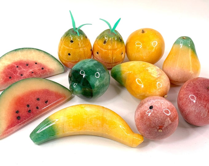 Vintage Alabaster Marble Stone Fruit Mixed Watermelon Mango Set of 11 ...