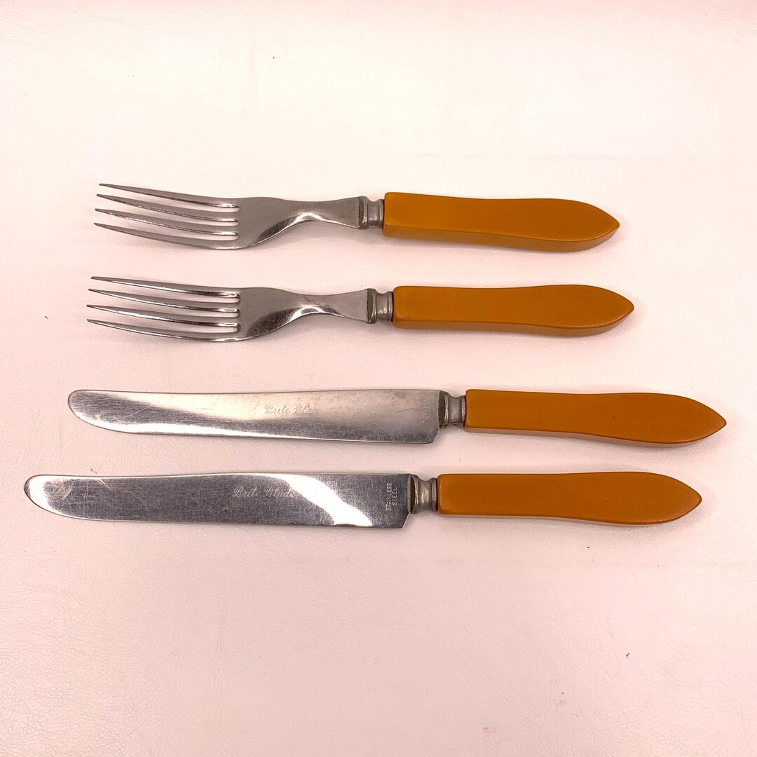 Vintage Butterscotch Bakelite Fork & Dinner Knifes Set of 4 Dinnerware ...