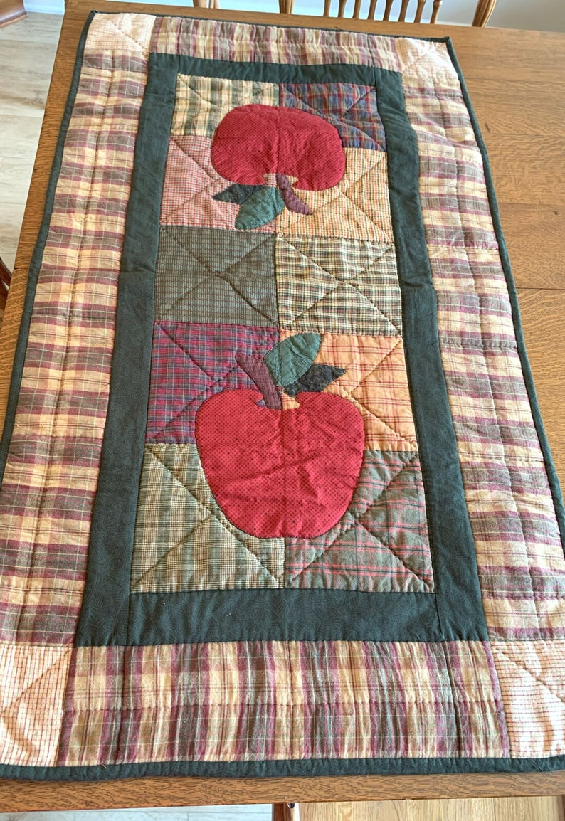 Handmade Quilted Table Runner Topper Country Folk Art Apples 24 X 44 ...
