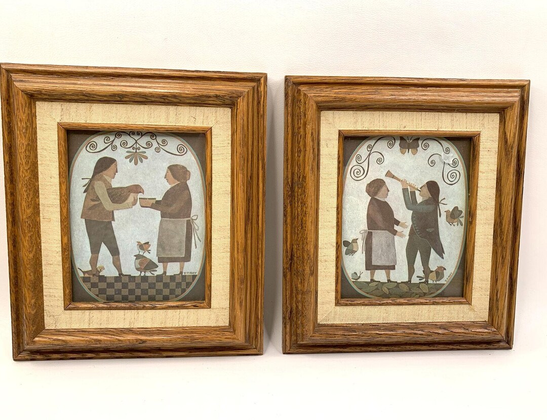 Vintage R. Davey American Folk Art Prints Framed Wall Art Primitive ...