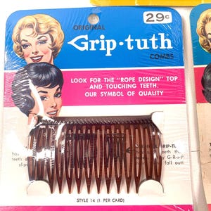 Vintage Grip Tuth Brown Hair Combs Rope Design Sealed in Package Set of ...