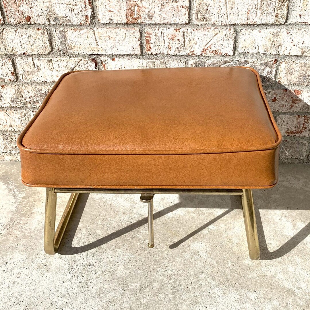 Vtg MCM Laz-e-rest Adjustable Hassock Brown Vinyl Gold Tone Metal ...