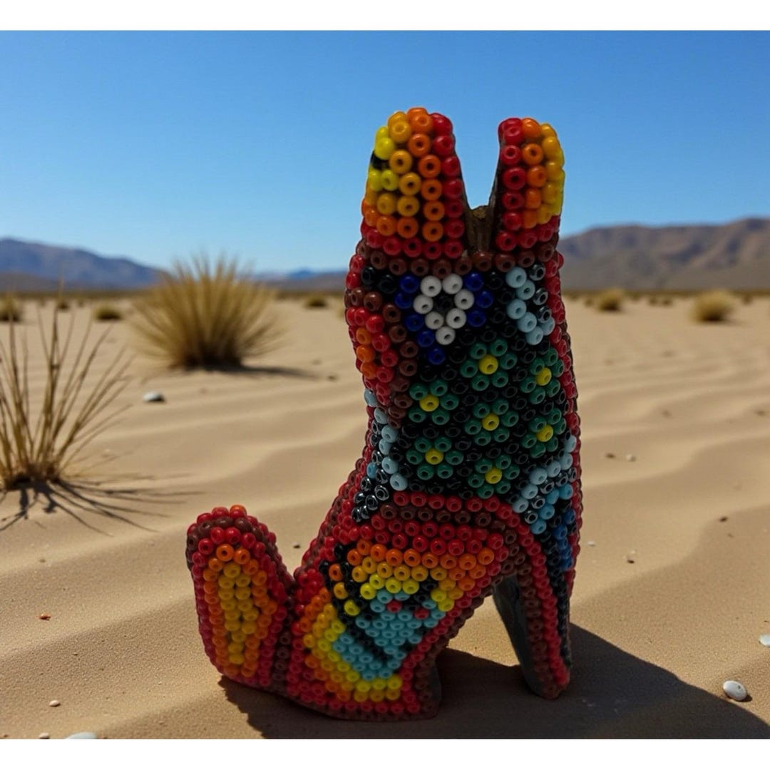 Huichol Wolf Coyote Howling Beaded Figurine Multicolor Handmade Mexican ...