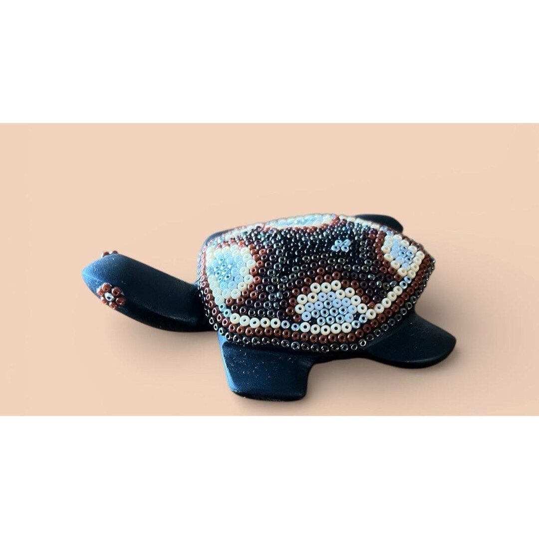 Huichol Obsidian Sea Turtle Beaded Figurine Multicolor Handmade Mexican ...